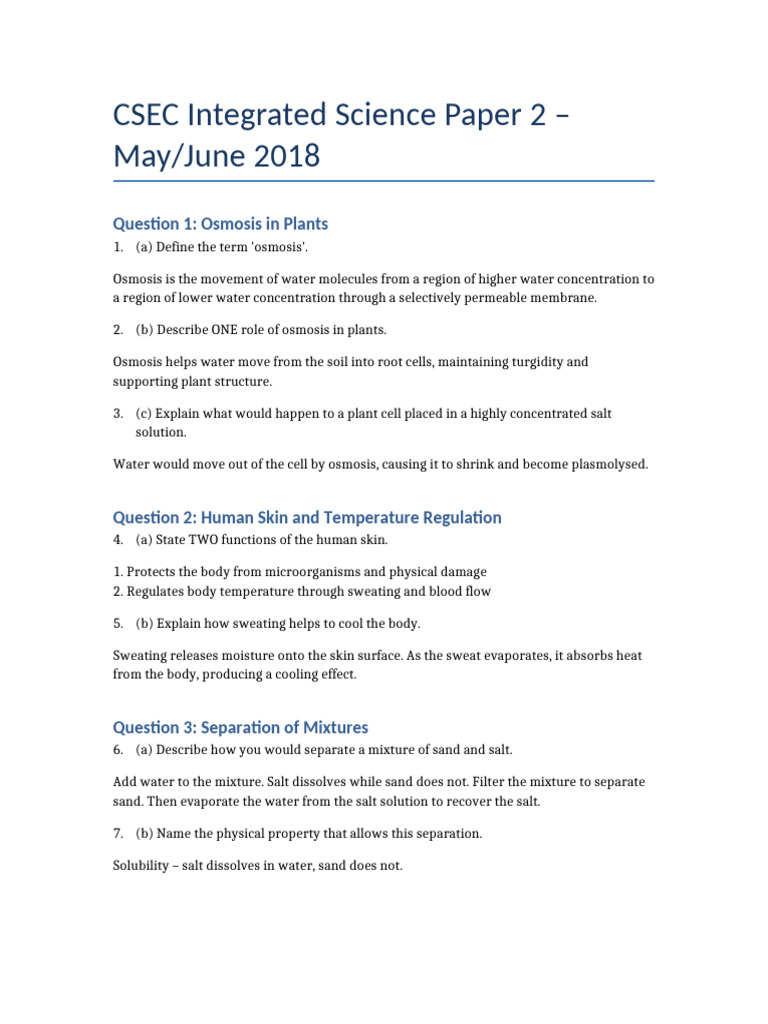 CSEC_Integrated_Science_201_Paper2_QA | PDF | Blood | Osmosis