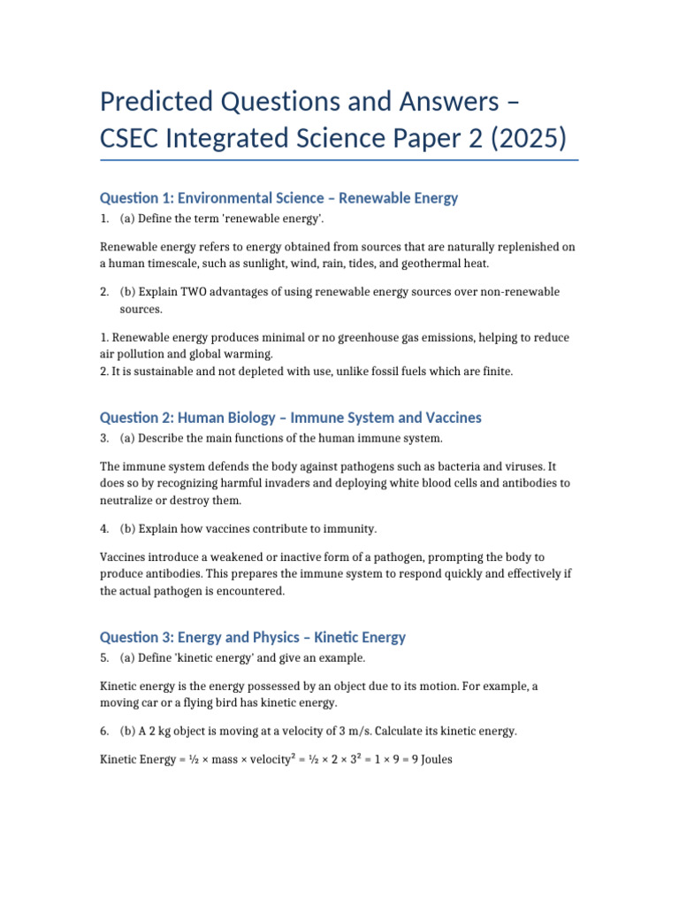 CSEC Integrated Science 2025 Predicted Paper2 Full QA | PDF | Nutrition | Diet & Nutrition