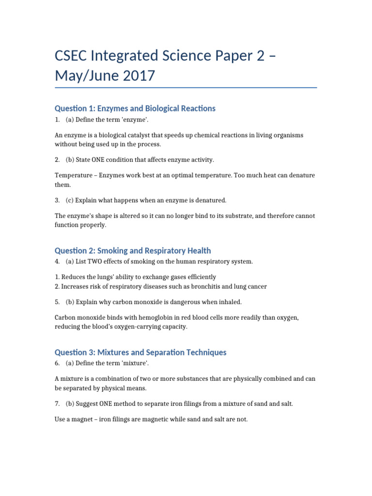 CSEC Integrated Science 2017 Paper2 QA | PDF | Greenhouse Effect | Enzyme