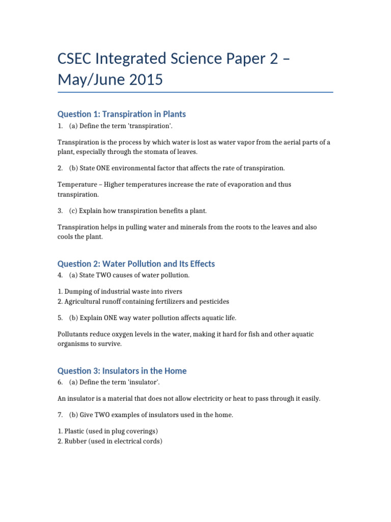 CSEC Integrated Science 2015 Paper2 QA | PDF