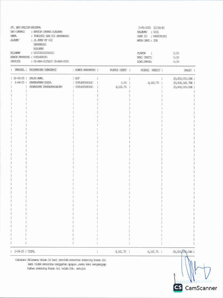 Rek. Koran - SDN 001 Sembakung April Bosreg | PDF