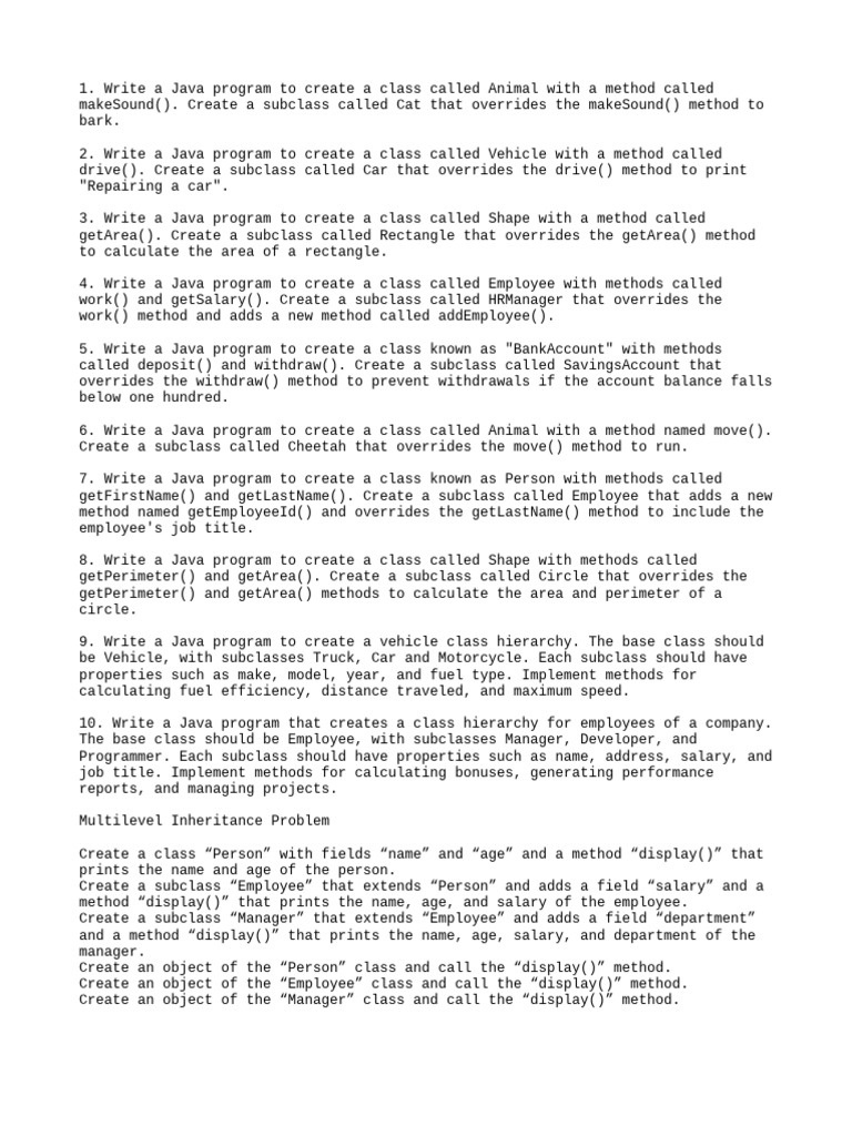 BMC 202 Unit II Inheritance Assignment | PDF | Inheritance (Object Oriented Programming) | Vehicles