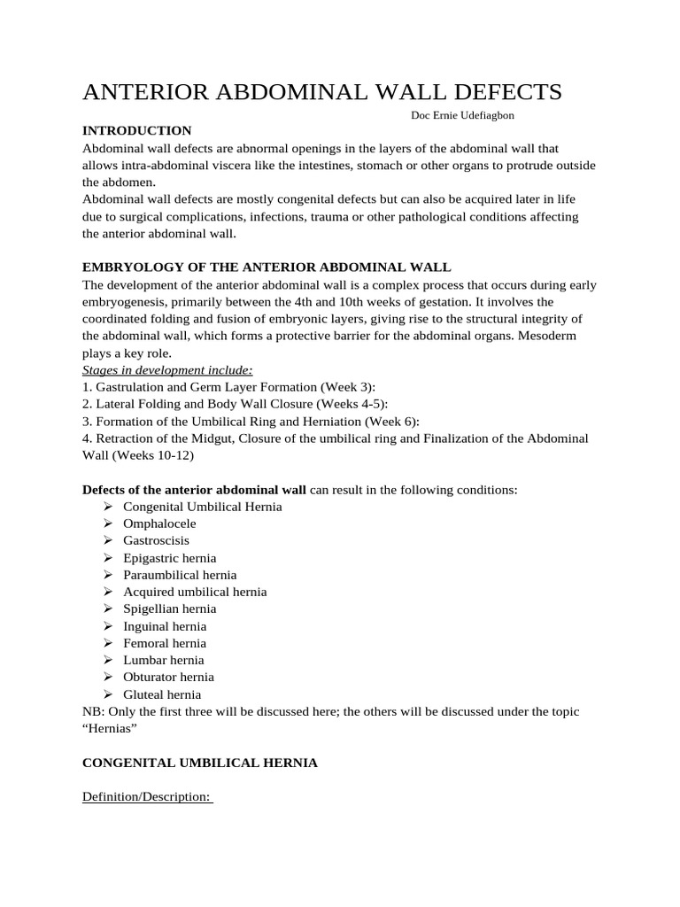 ANTERIOR ABDOMINAL WALL DEFECT Lecture by Udefiagbon | PDF | Anatomy ...
