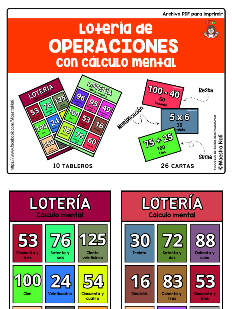 Lotería de Operaciones Maestra Nati PDF | PDF | Aritmética
