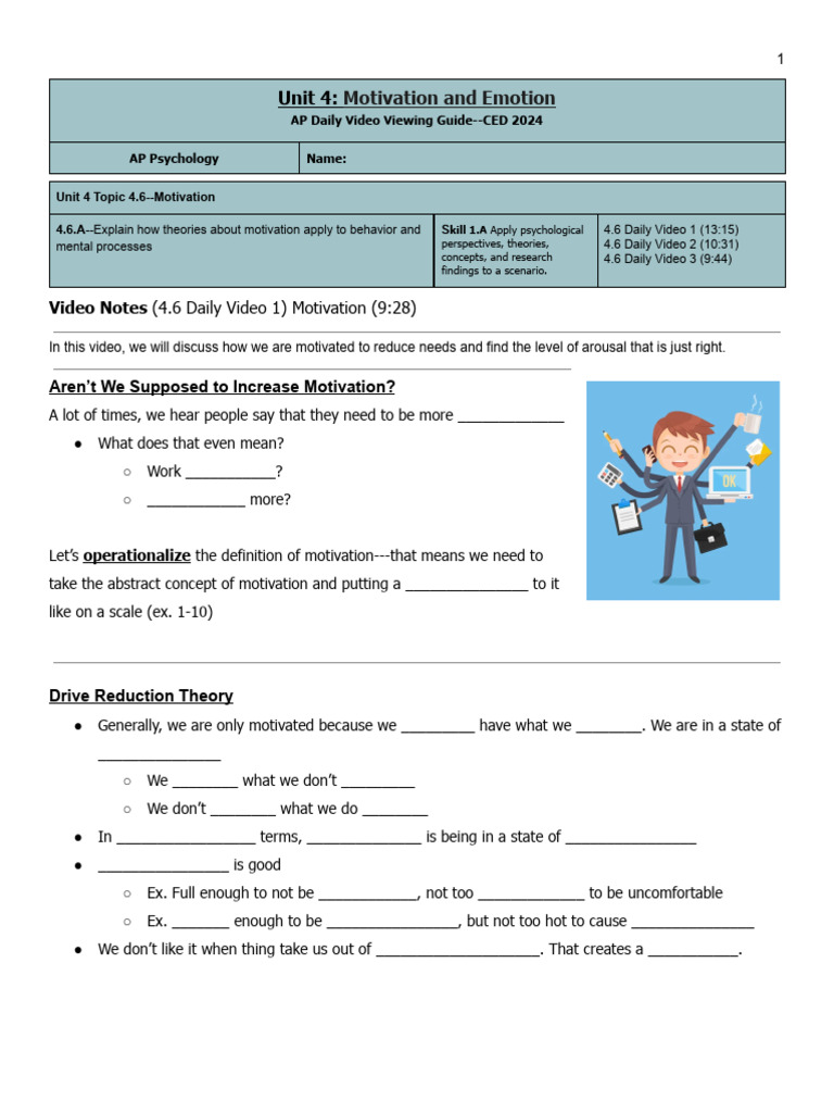 Unit 4 AP Psych Note Guide | PDF | Emotions | Motivational