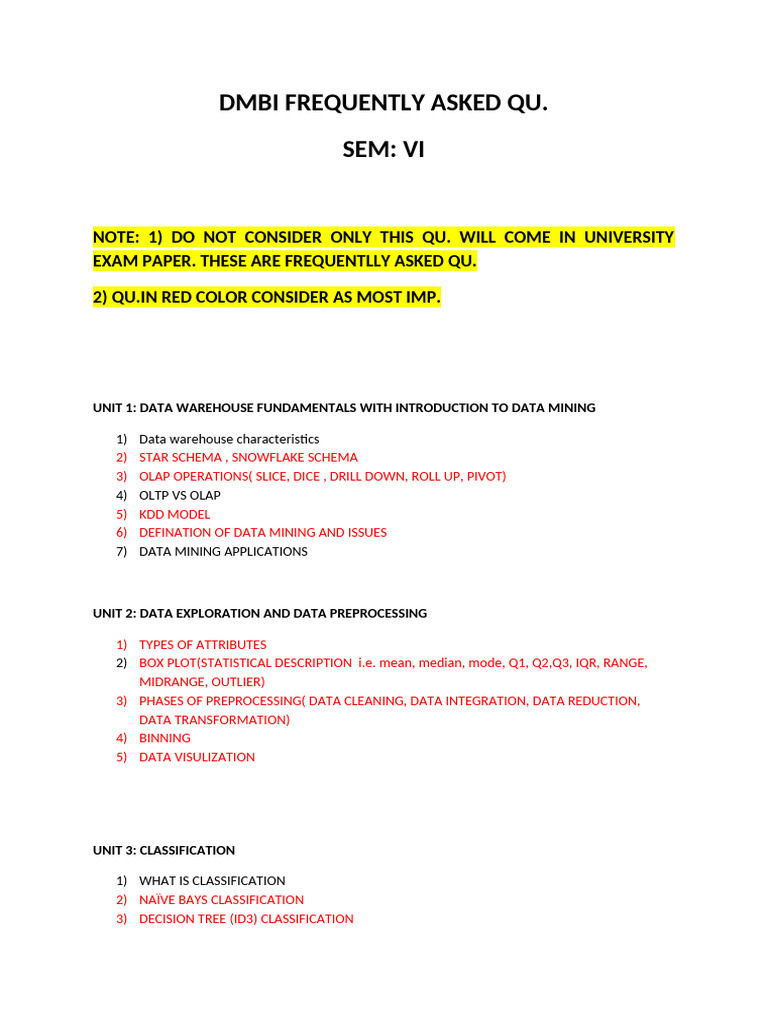 Dmbi Frequently Asked Qu for University Exam | PDF