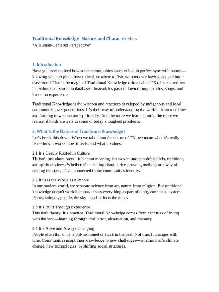 Traditional Knowledge Report | PDF | Knowledge | Traditional Knowledge