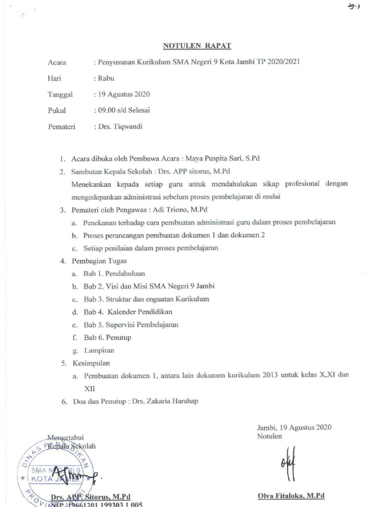 29-1 Notulen Rapat Kurikulum | PDF