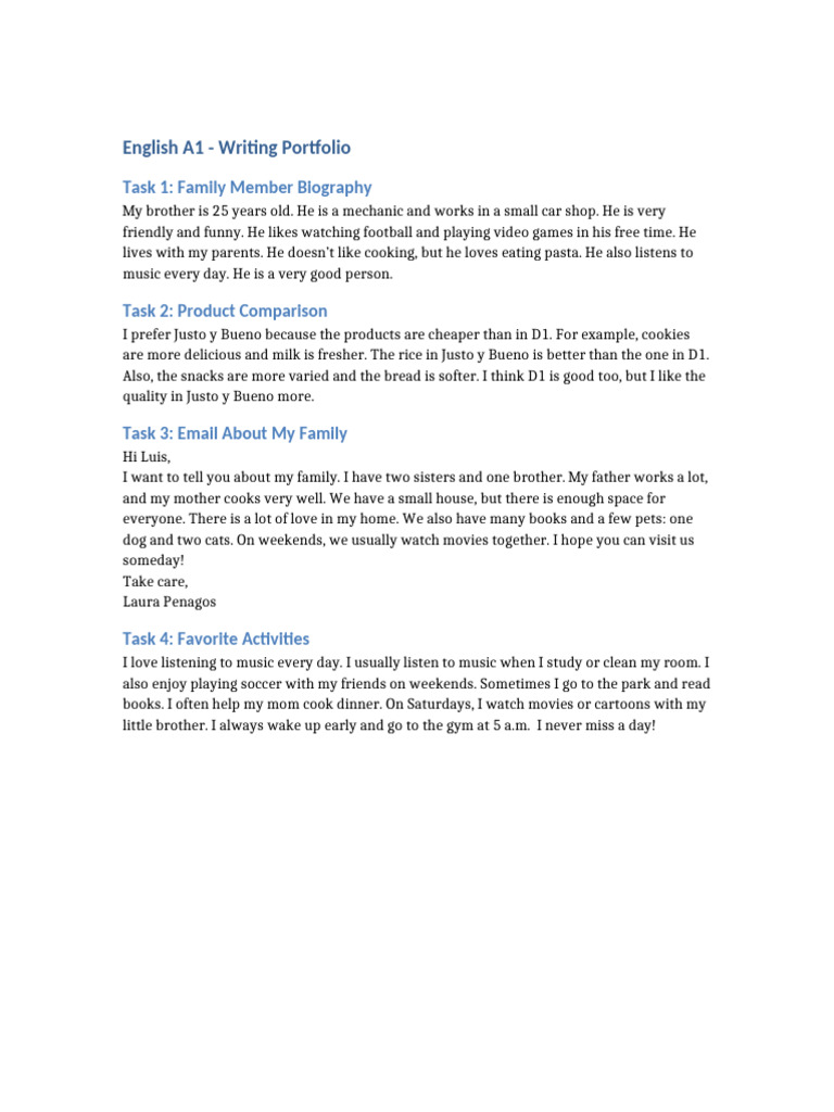 English A1 Writing Portfolio | PDF