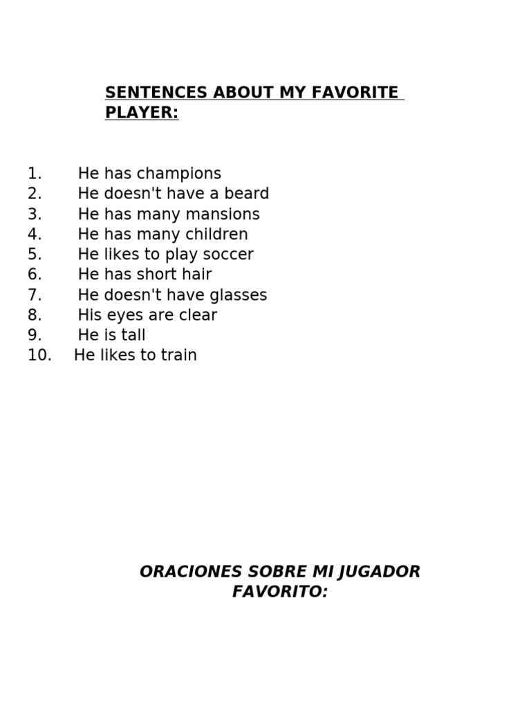 Sentences About My Favorite Player | PDF
