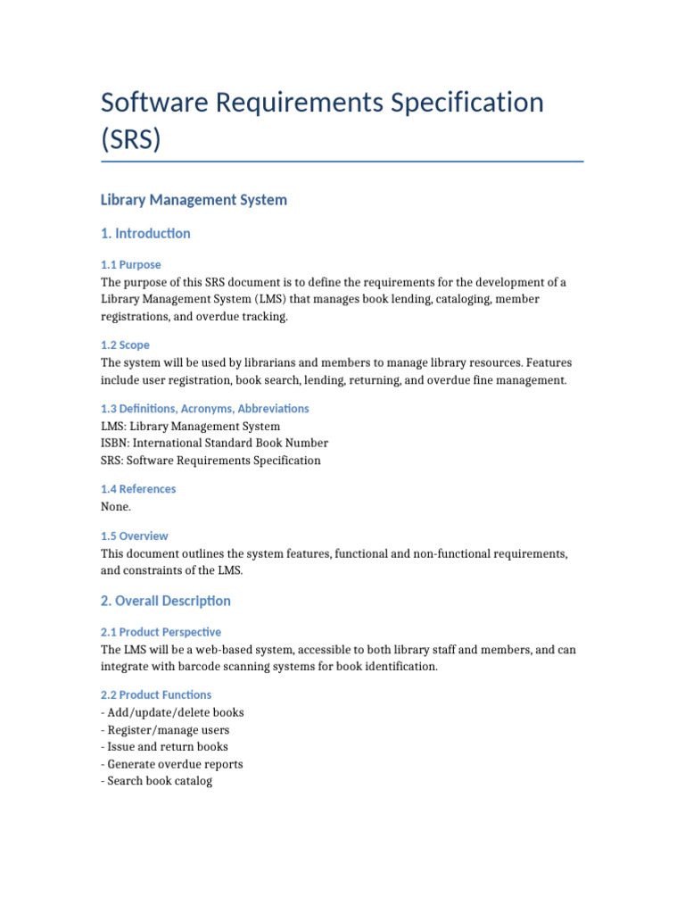 SRS Library Management System | PDF