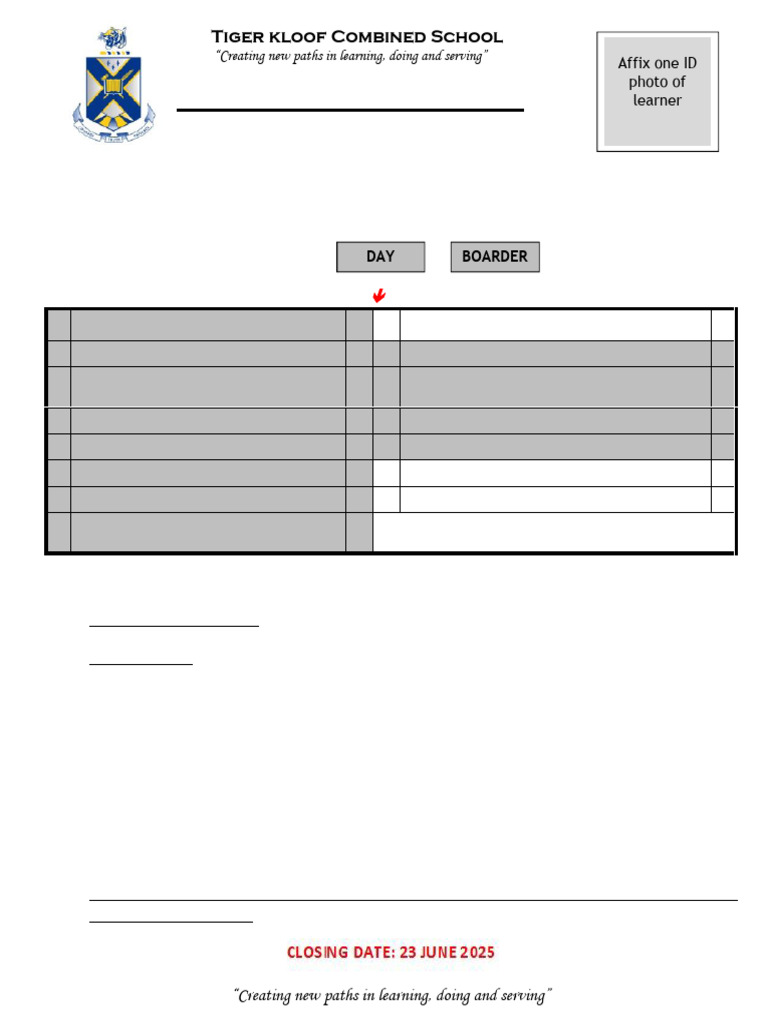 Tiger Kloof Combined Application Form 2026 | PDF | Payments | Banks