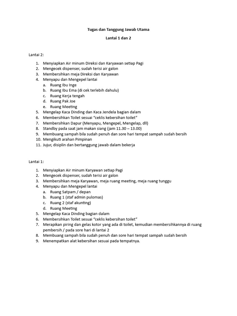 Tugas dan Tanggung Jawab Utama OB | PDF