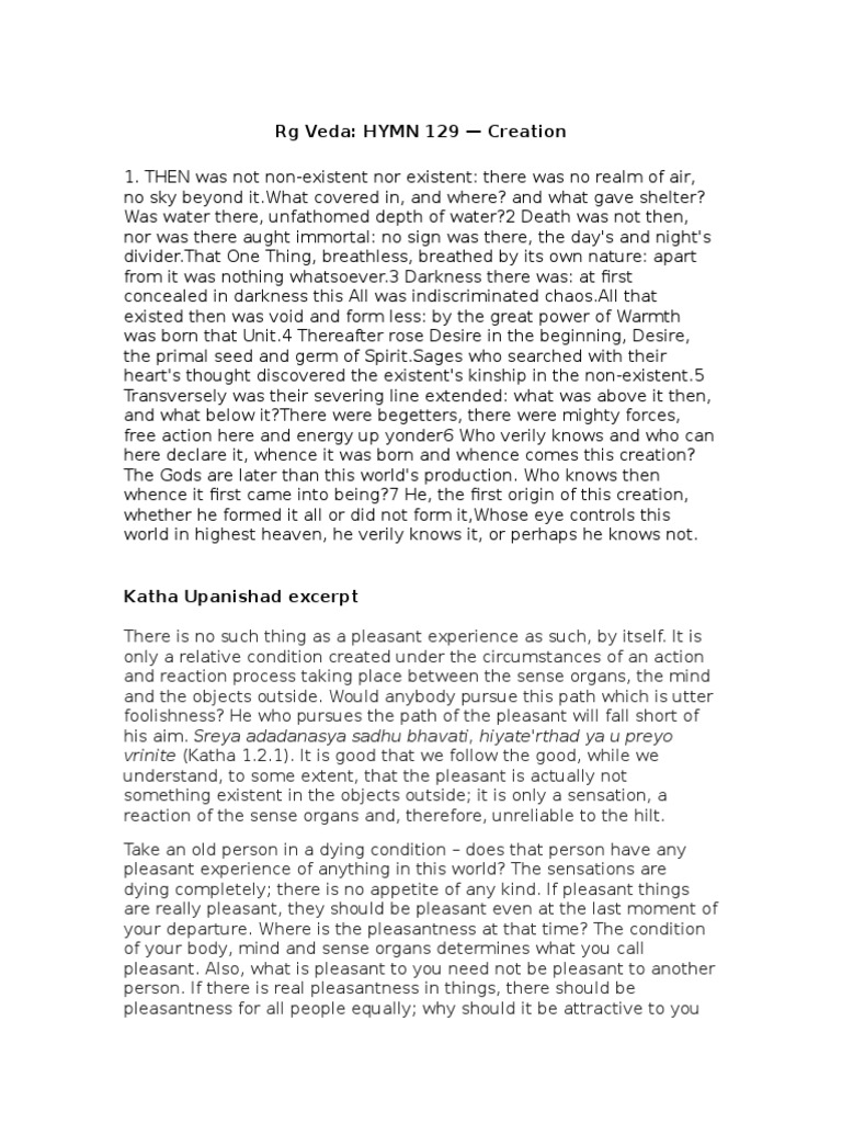 RG Veda: HYMN 129 - Creation: Vrinite (Katha 1.2.1) - It Is Good That ...