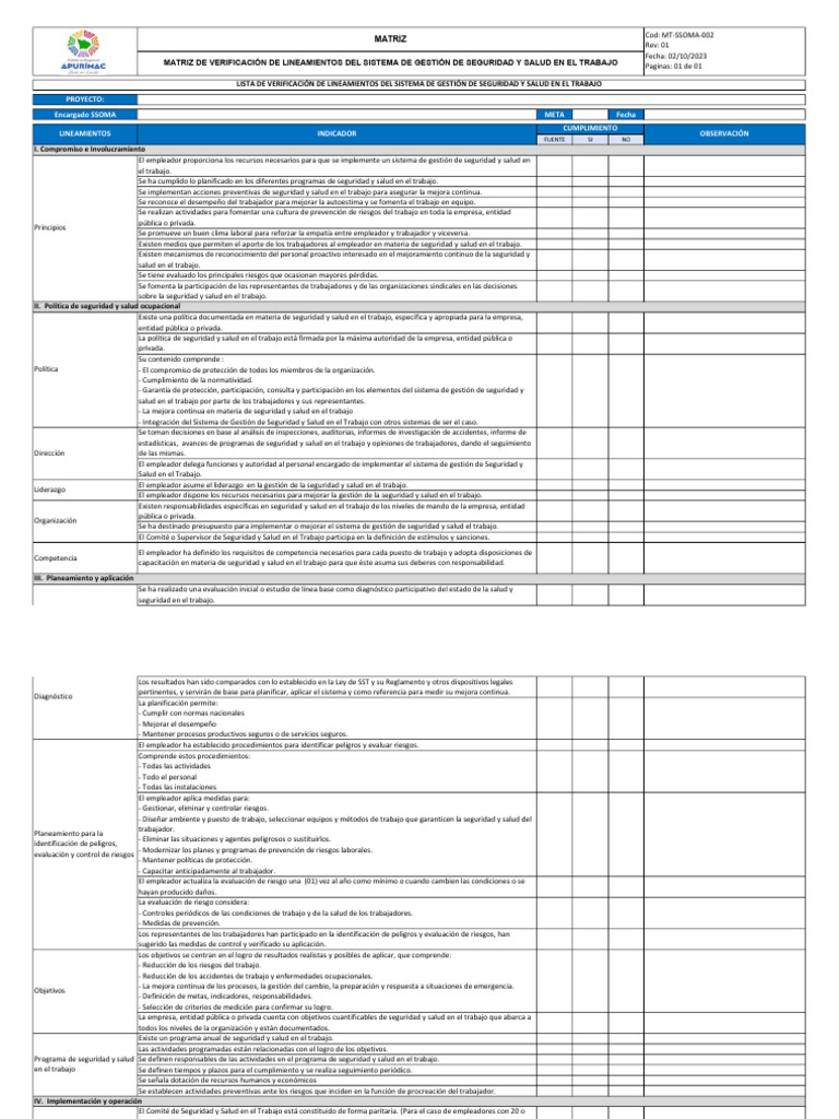 Lineamientos de Seguridad y Salud Laboral | PDF | Seguridad y salud ...