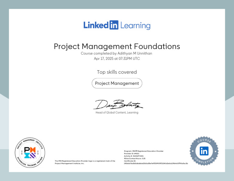 CertificateOfCompletion_Project Management Foundations (4) | PDF