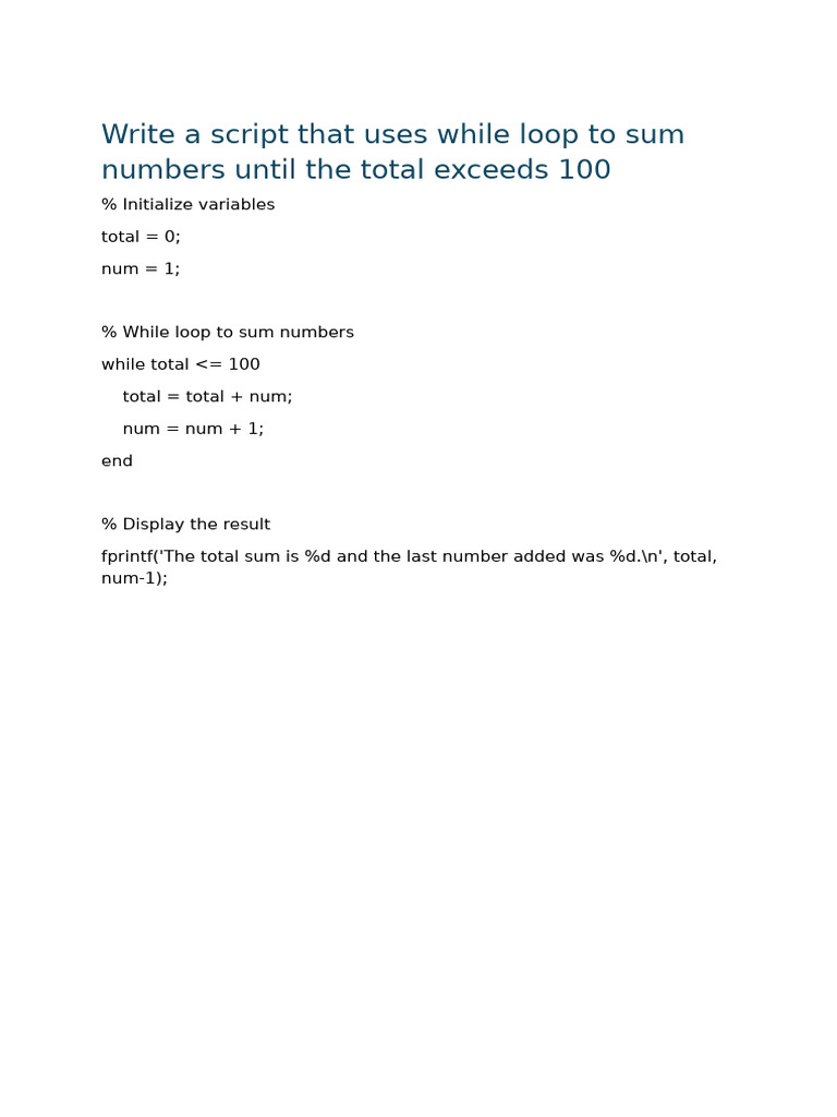 Suming Numbers Until The Total Exceeds 100 | PDF