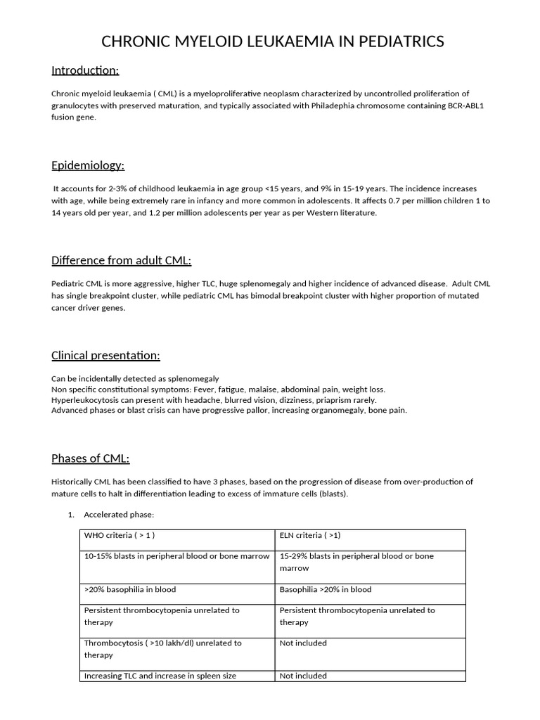 Pediatric Chronic Myeloid Leukaemia Overview | PDF | Diseases And ...