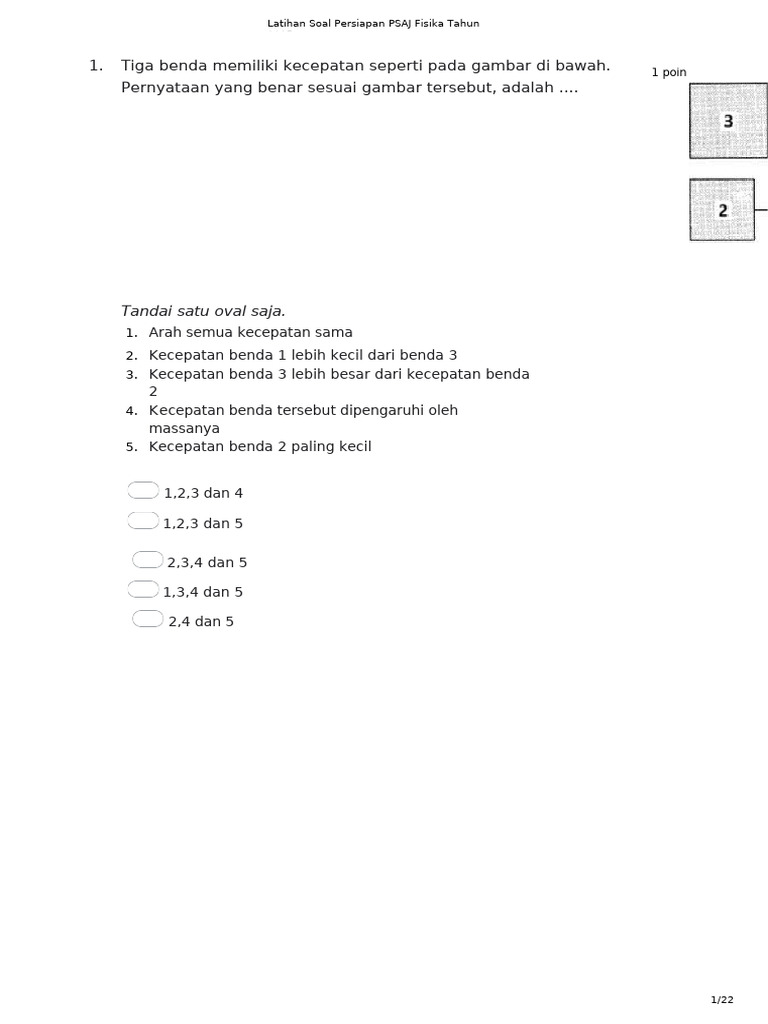 Latihan PSAJ FISIKA TAHUN 2025 - Google Formulir | PDF