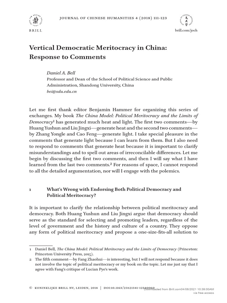 Vertical Democratic Meritocracy in China 2018 | PDF | Meritocracy ...
