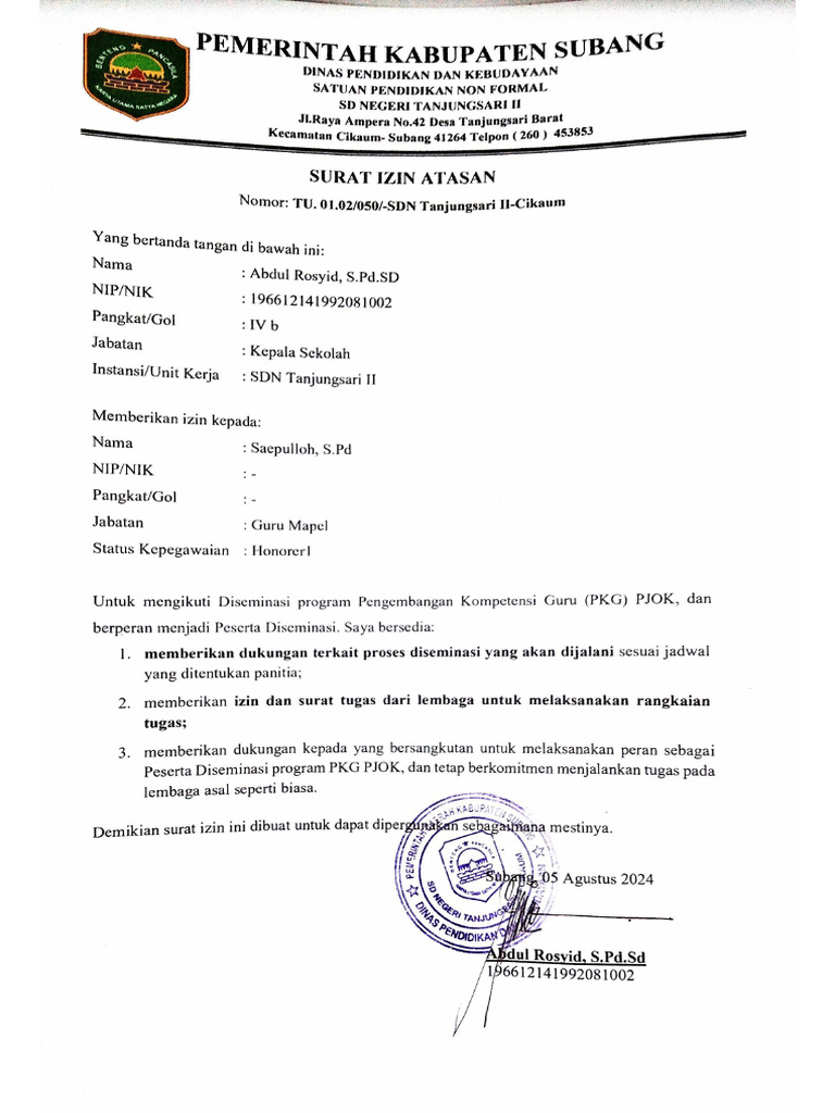 SURAT IJIN ATASAN | PDF