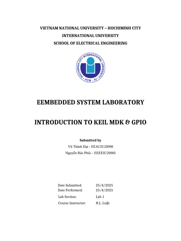 Lab1 NguyenBaoPhuc EEEEIU20060 VuThanhDat EEACIU20098 | PDF | Embedded System | Computer Science