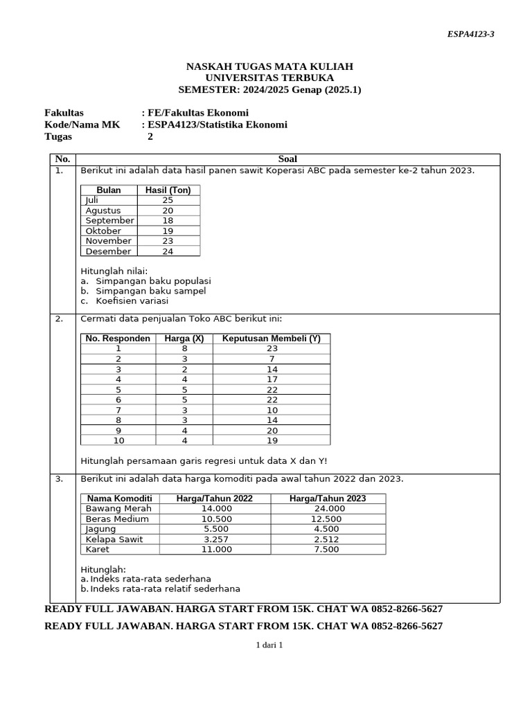 TMK 2 - Statistika Ekonomi Espa4123 | PDF