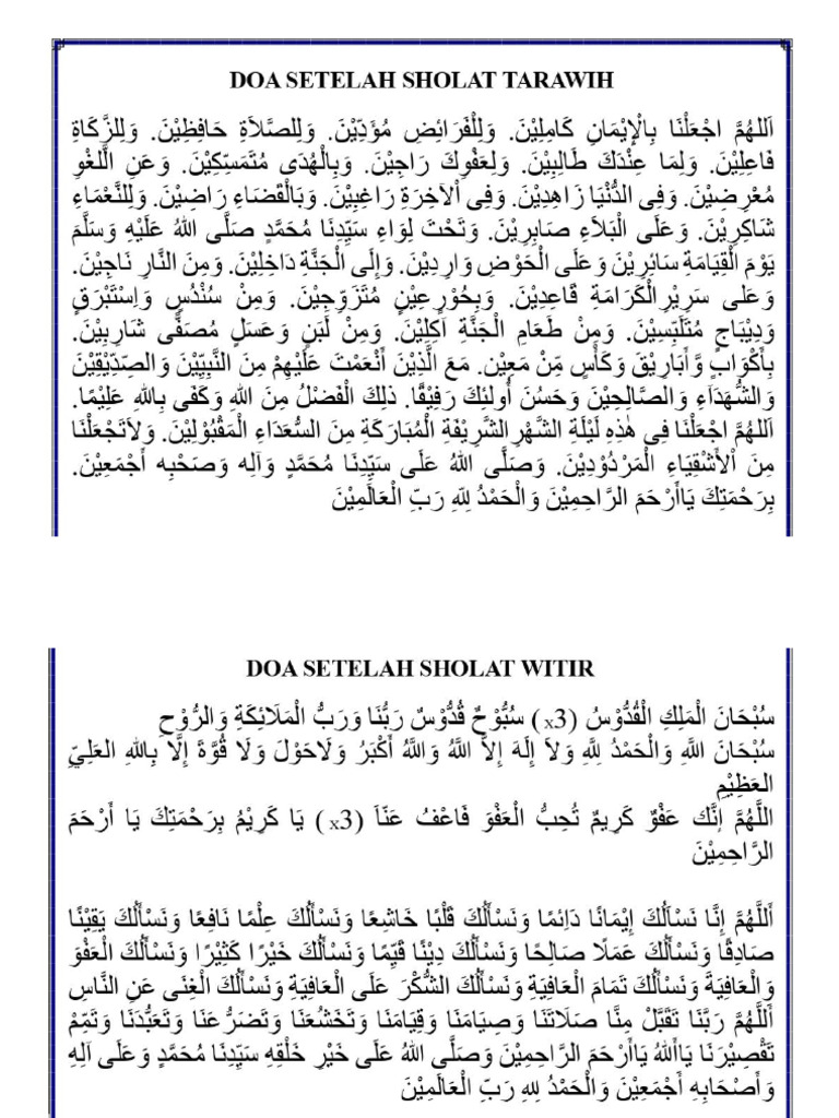 Doa Tarawih Dan Witir | PDF