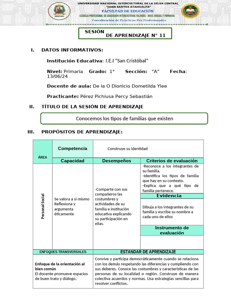 Sesión de Aprendizaje 11 - Personal Social | PDF | Aprendizaje | Evaluación