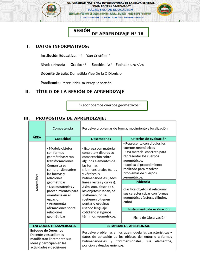 Sesión de Aprendizaje 18 - Matematica | PDF | Geometría | Aprendizaje