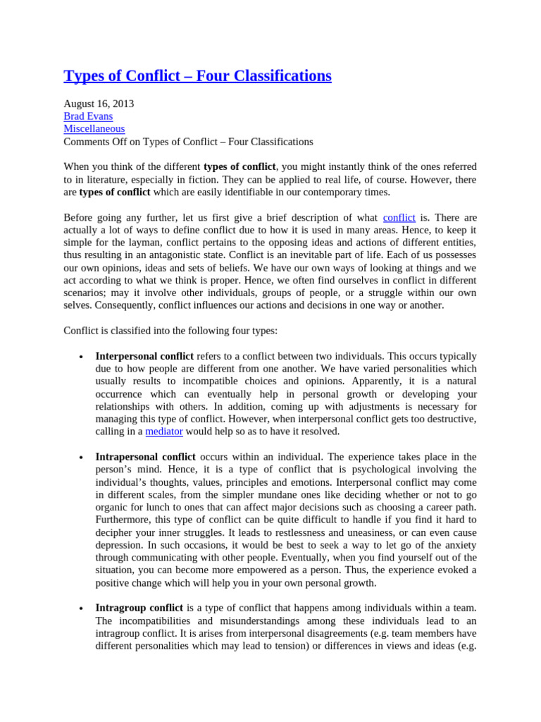 Four Types of Conflict Explained | PDF | Conflict Resolution | Mediation