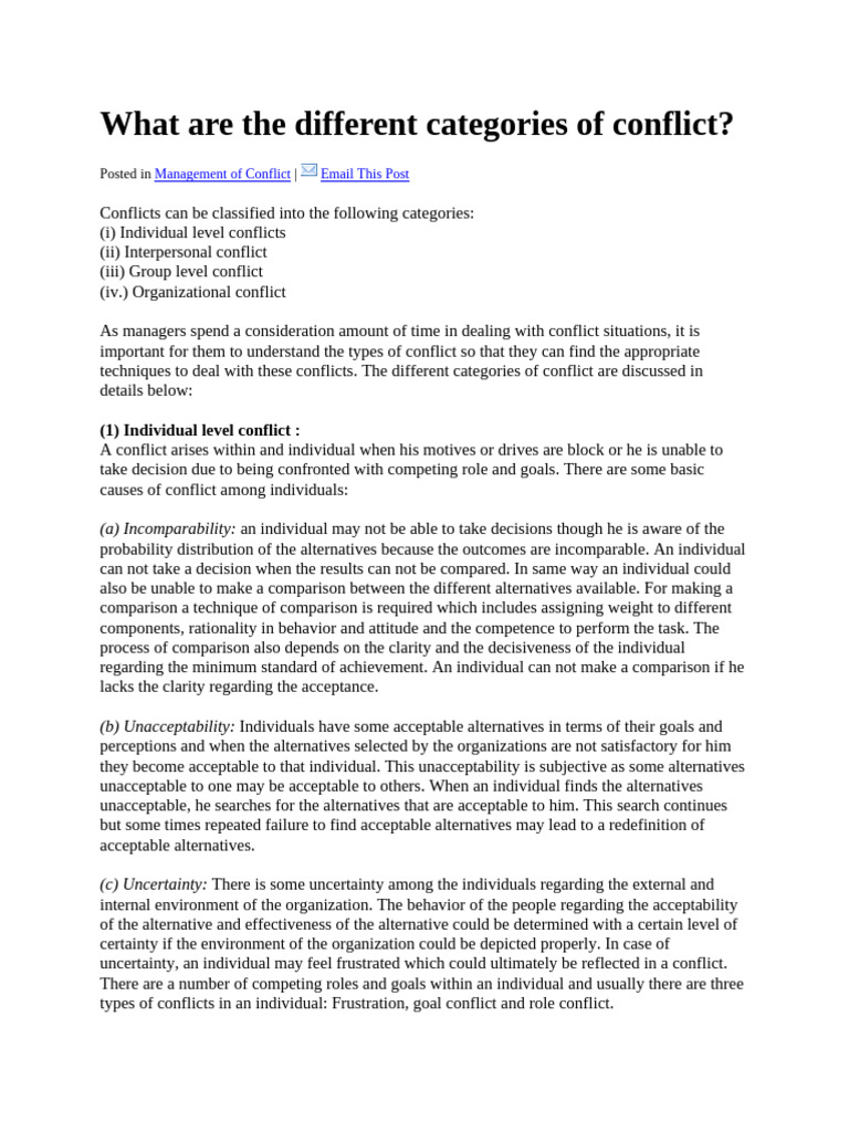 Types and Levels of Conflict in Management | PDF | Goal | Motivation
