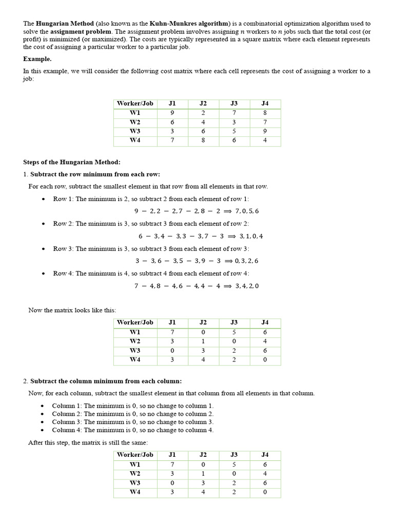 The Hungarian Method Example | PDF | Theoretical Computer Science | Linear Algebra