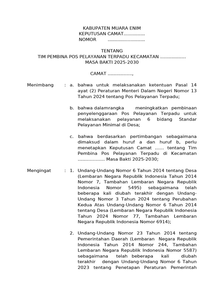 Draf Contoh SK TP POsyandu Kec-Desa | PDF