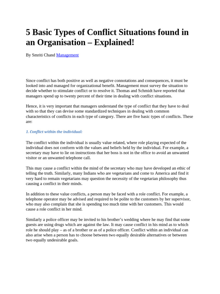 5 Basic Types of Conflict Situations Found in An Organisation | PDF ...