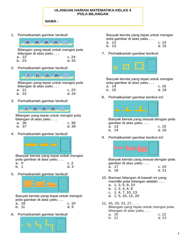Soal UH Math 4 Pola Bilangan | PDF