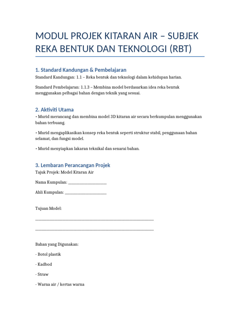 Modul Projek Kitaran Air Subjek RBT | PDF