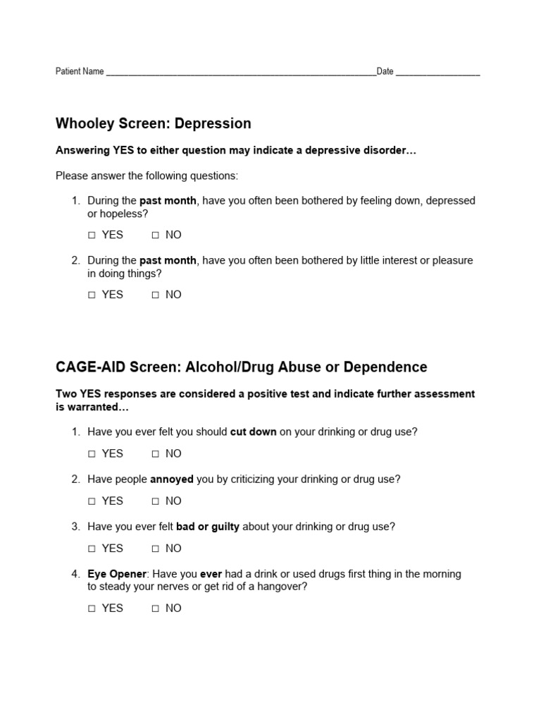 Whooley Depression Screening Tool | PDF
