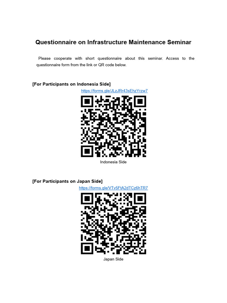 03 - Questionnaire On Infrastructure Maintenance Seminar | PDF