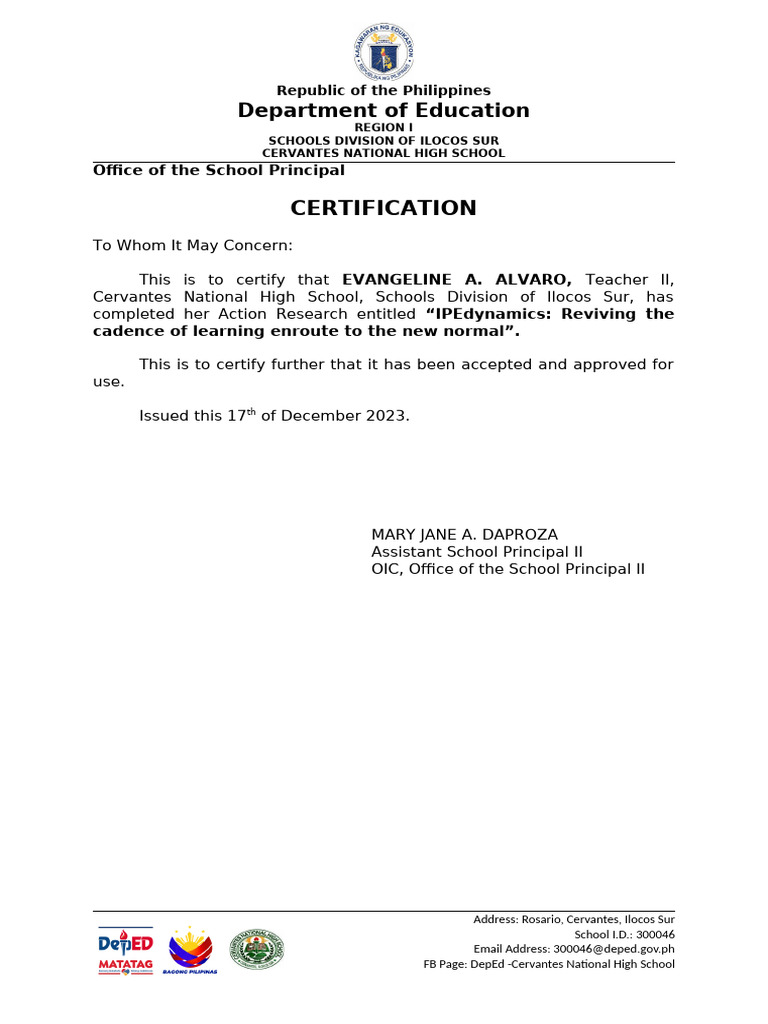 Certification of Research | PDF