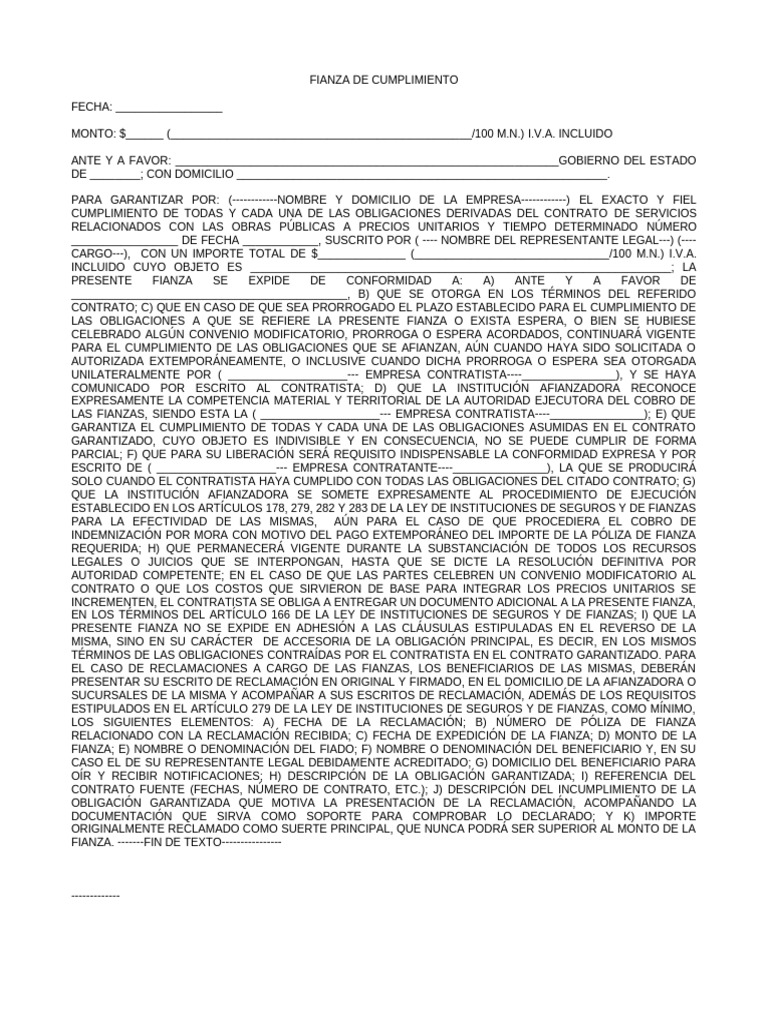 FIANZA DE CUMPLIMIENTO | PDF | Póliza de seguros