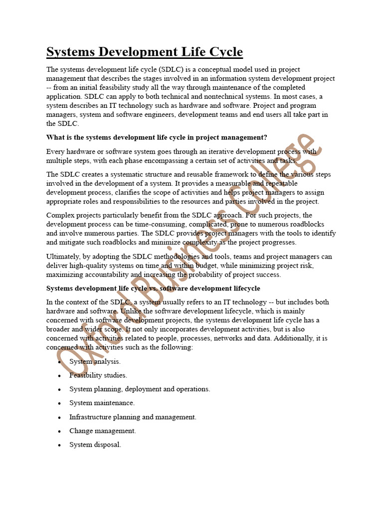 Systems Development Life Cycle | PDF | Software Development Process ...