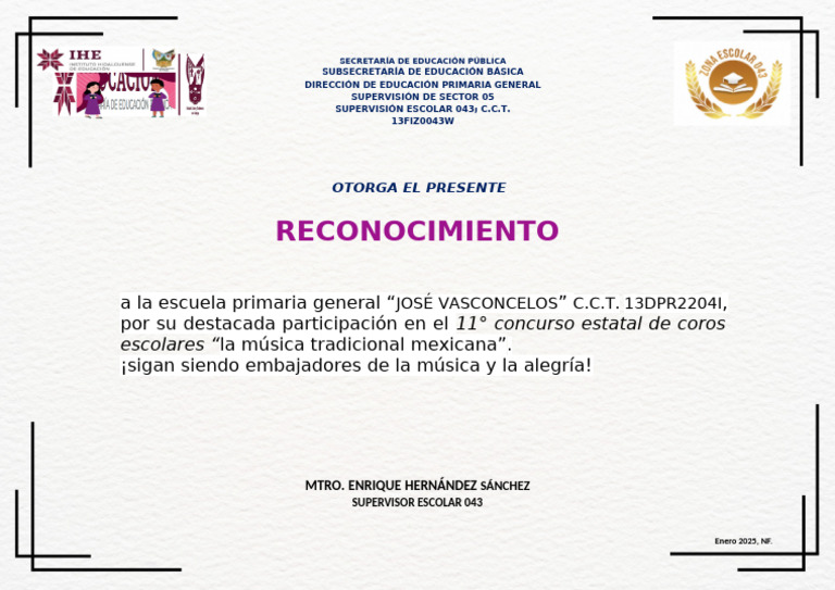 Reconocimiento Coros Escolares | PDF