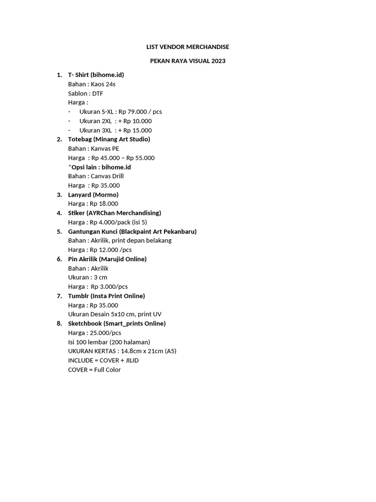 LIST VENDOR DAN RAB DANUS PRV 2023 | PDF