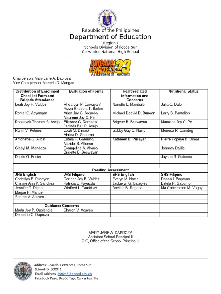 Teachers Assignment For Enrolment | PDF