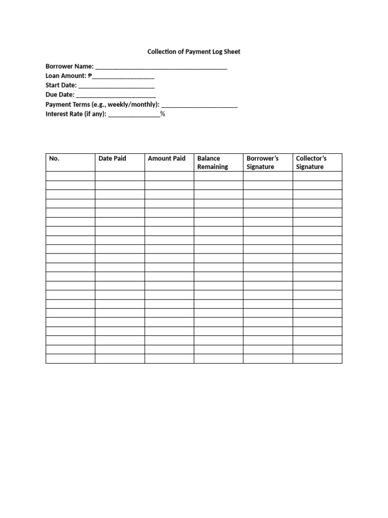 Collection of Payment Log Sheet | PDF