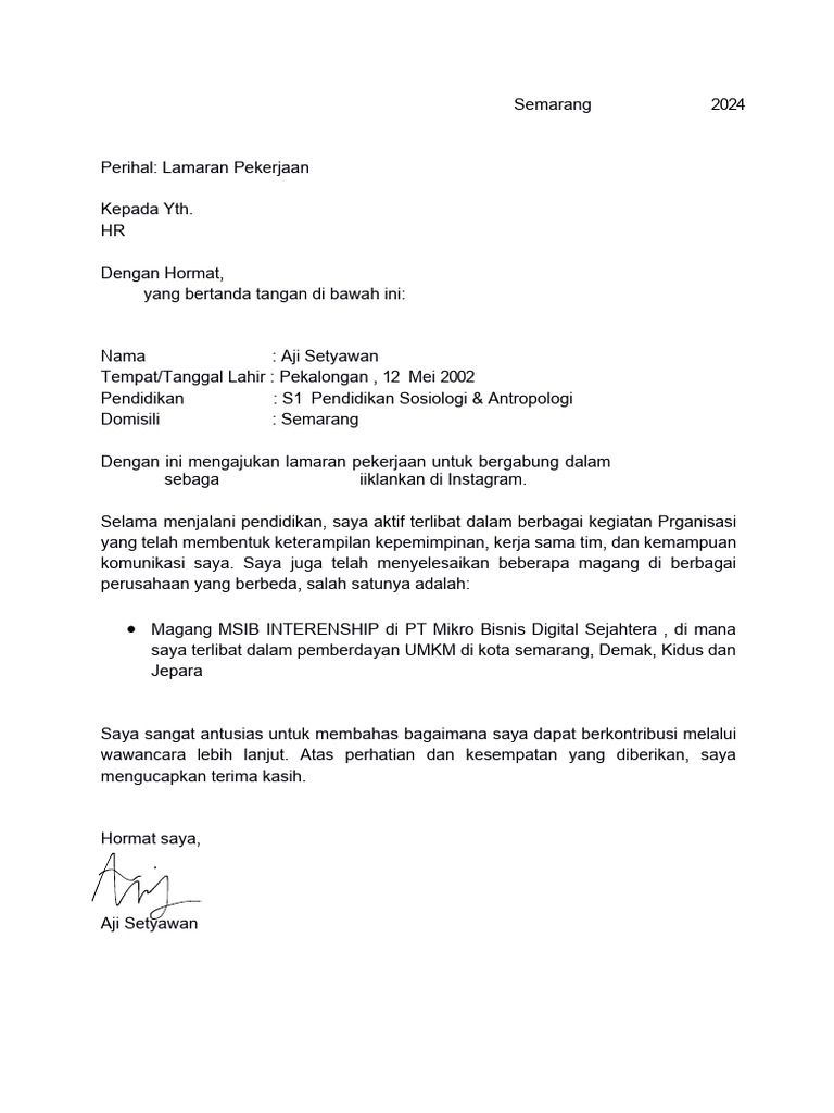 Lamaran Pekerjaan di PT Win Abadi Sejahtera | PDF