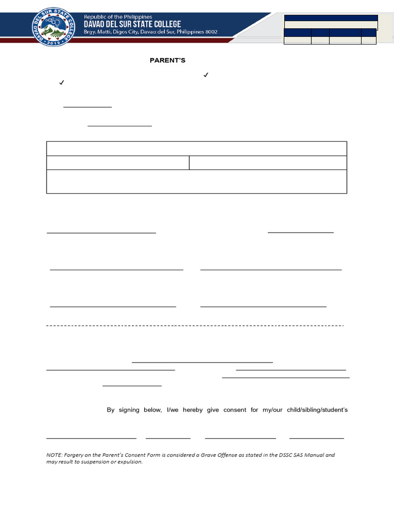 FM DSSC AOM 001 Parents Consent | PDF | Family