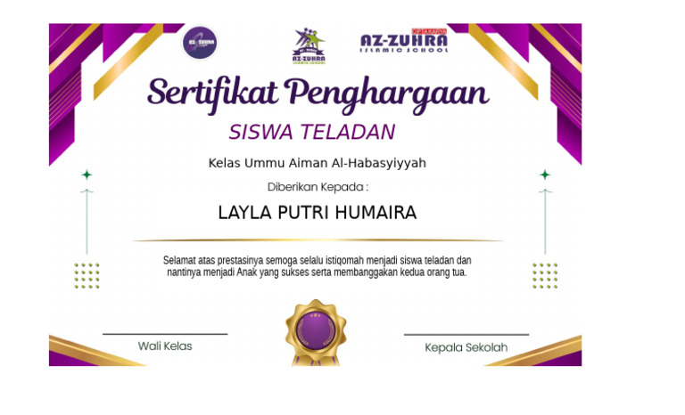SERTIFIKAT Siswa Teladan | PDF