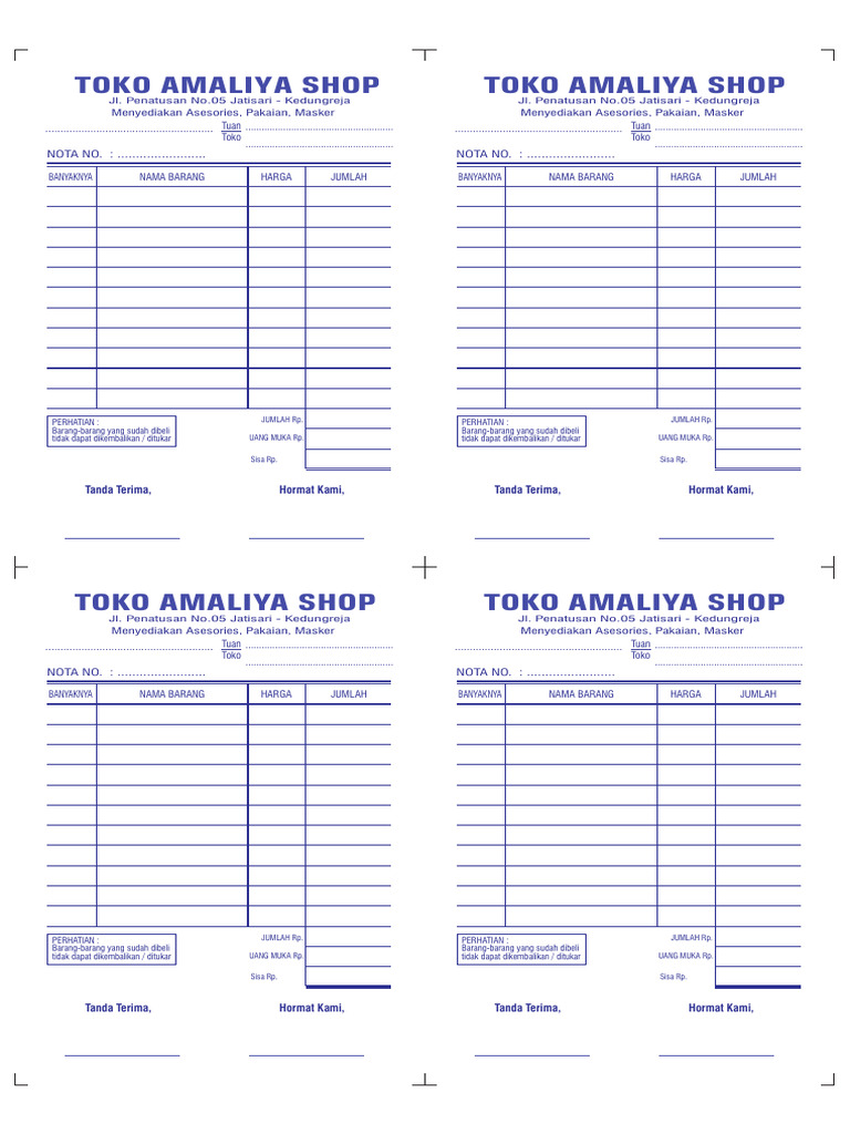 Contoh Nota Transaksi Toko dan Jasa | PDF